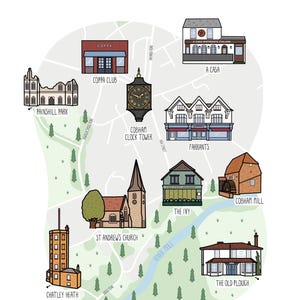 Map of Cobham - Cobham Map Illustration - Surrey Map - Cobham Map ...