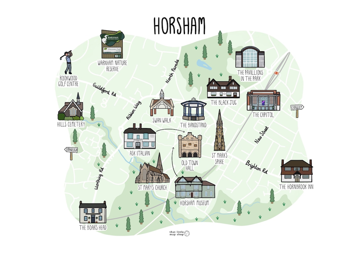 Horsham Map Print Map of Horsham Illustrated Map of | Etsy