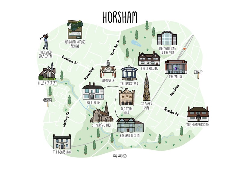 Horsham Map Print Map of Horsham Illustrated Map of | Etsy