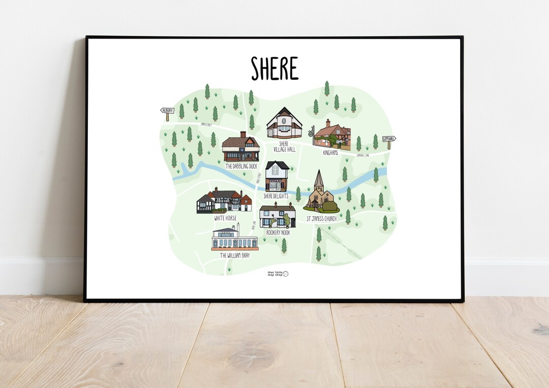 Map of Shere Illustrated Map of Shere Shere Village Surrey - Etsy Australia