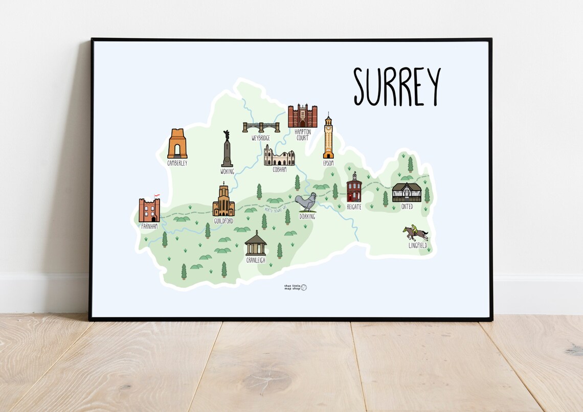 Surrey Map Illustrated Map of Surrey Surrey Map - Etsy