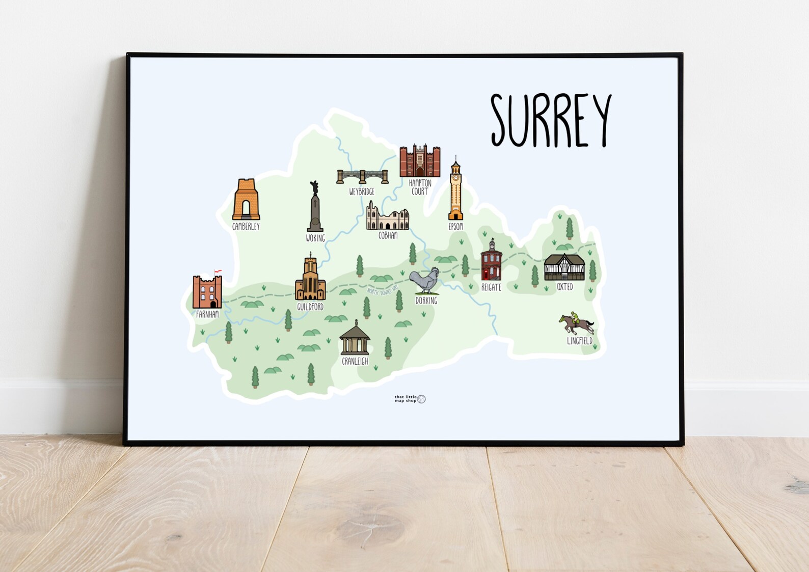 Surrey Map Illustrated Map of Surrey Surrey Map - Etsy