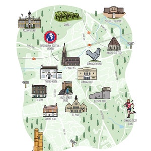 Dorking Map Print: Hand Drawn Illustrated Surrey Hills Art, Home Decor ...