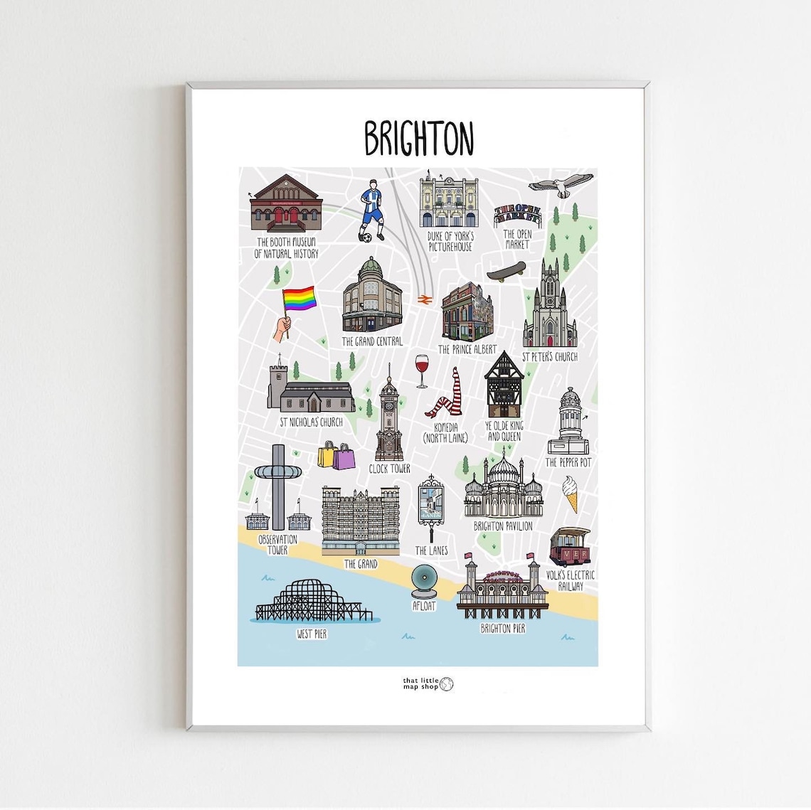 Illustrated Brighton Map Print – Landmark Art, Travel Gift - Etsy