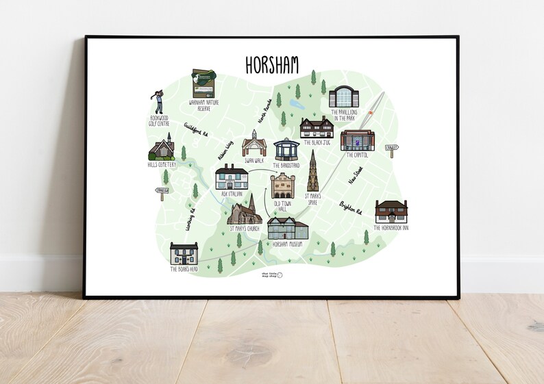 Horsham Map Print Map of Horsham Illustrated Map of | Etsy