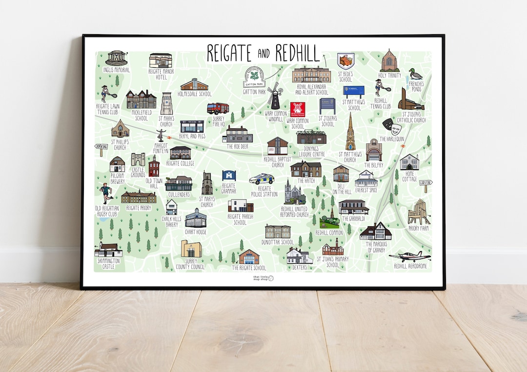 Map of Reigate and Redhill Illustrated Map Reigate Map - Etsy