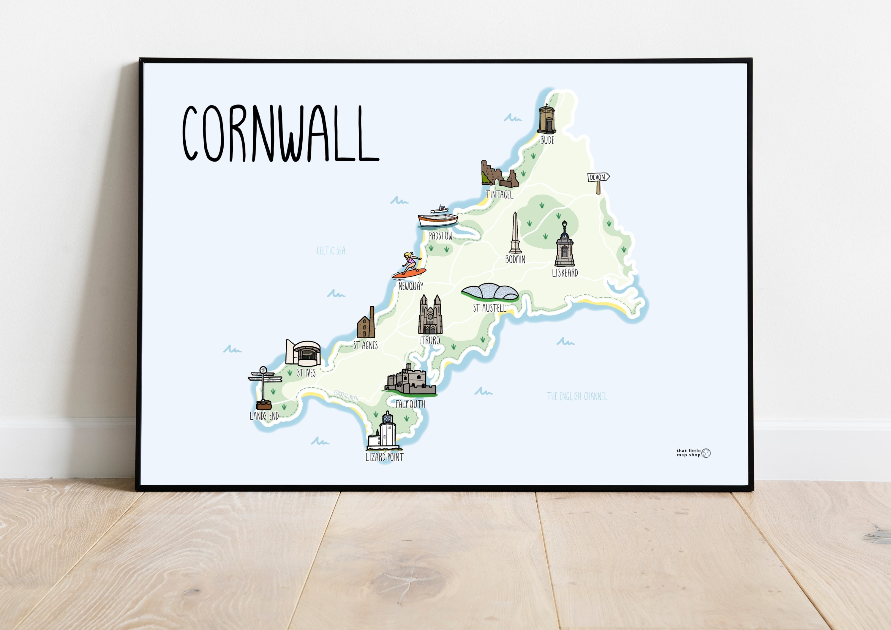 Cornwall Illustrated Map Print: Kernow Travel Art - Etsy