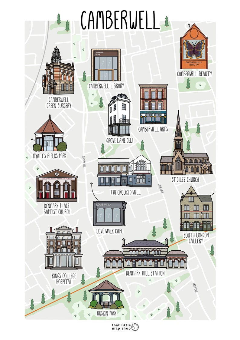 Map of Camberwell - Illustrated Map of Camberwell - Camberwell London ...