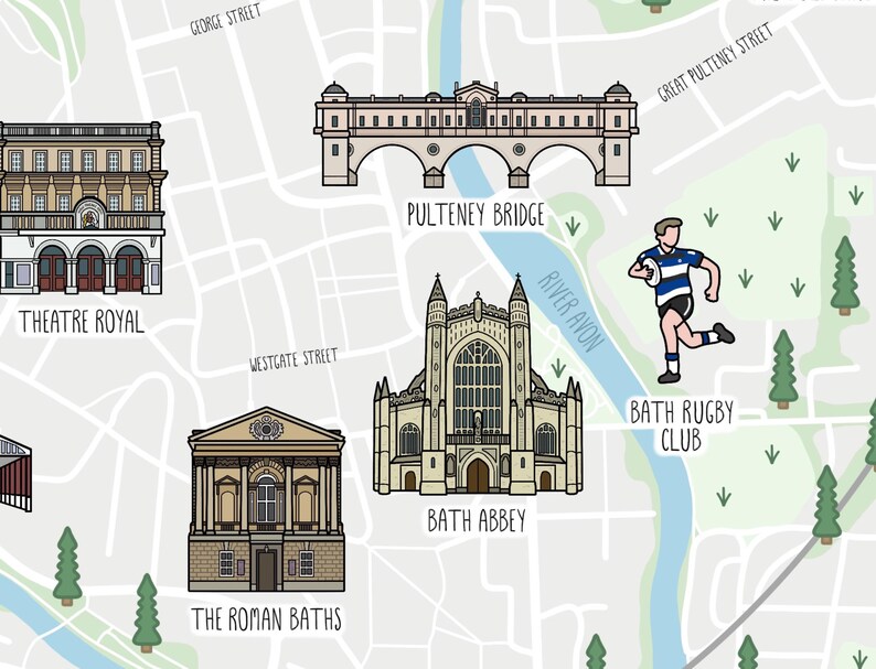 Bath Map Print Map of Bath Bath Map City of Bath Map Gift Idea Home ...