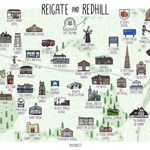 Map of Reigate and Redhill Illustrated Map Reigate Map | Etsy