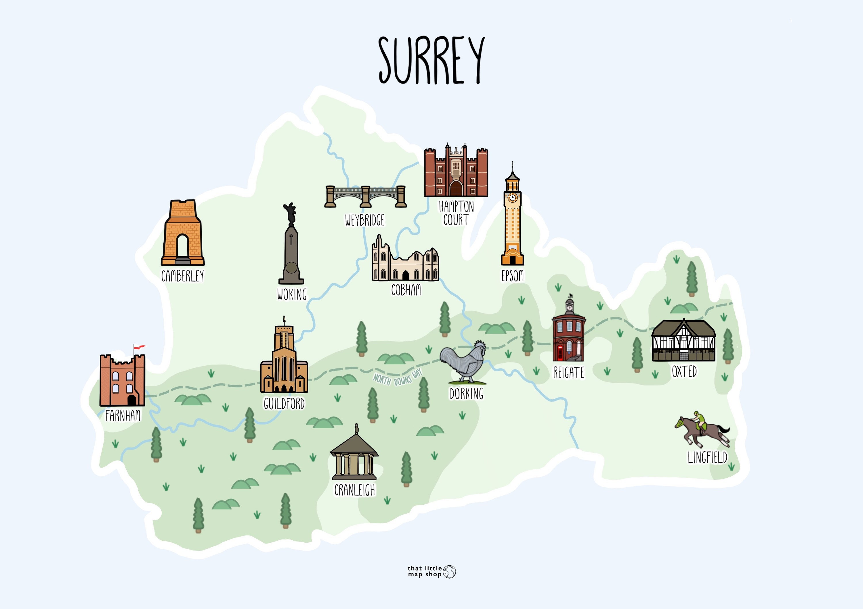 Surrey Map Illustrated Map of Surrey Surrey Map Illustration Surrey Map ...