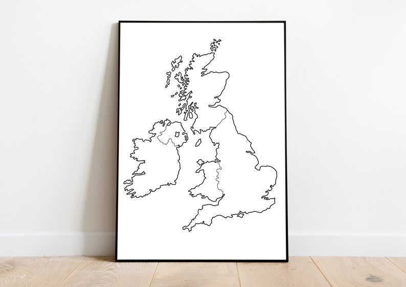 UK and Ireland Map Print: Minimalist Line Art (digital Download) - Etsy