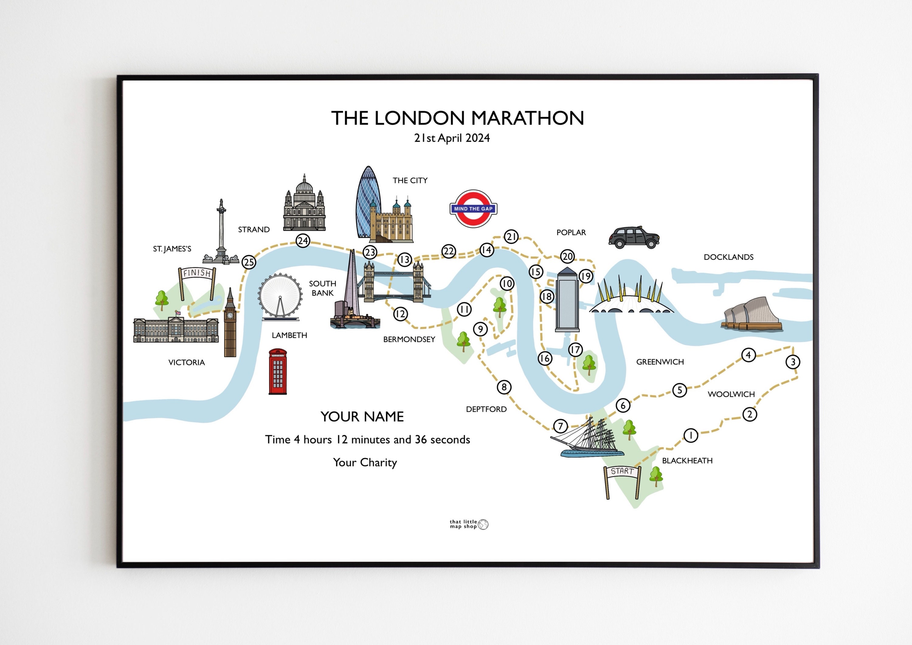 London Marathon Map - London Marathon - Custom Map - London Map ...