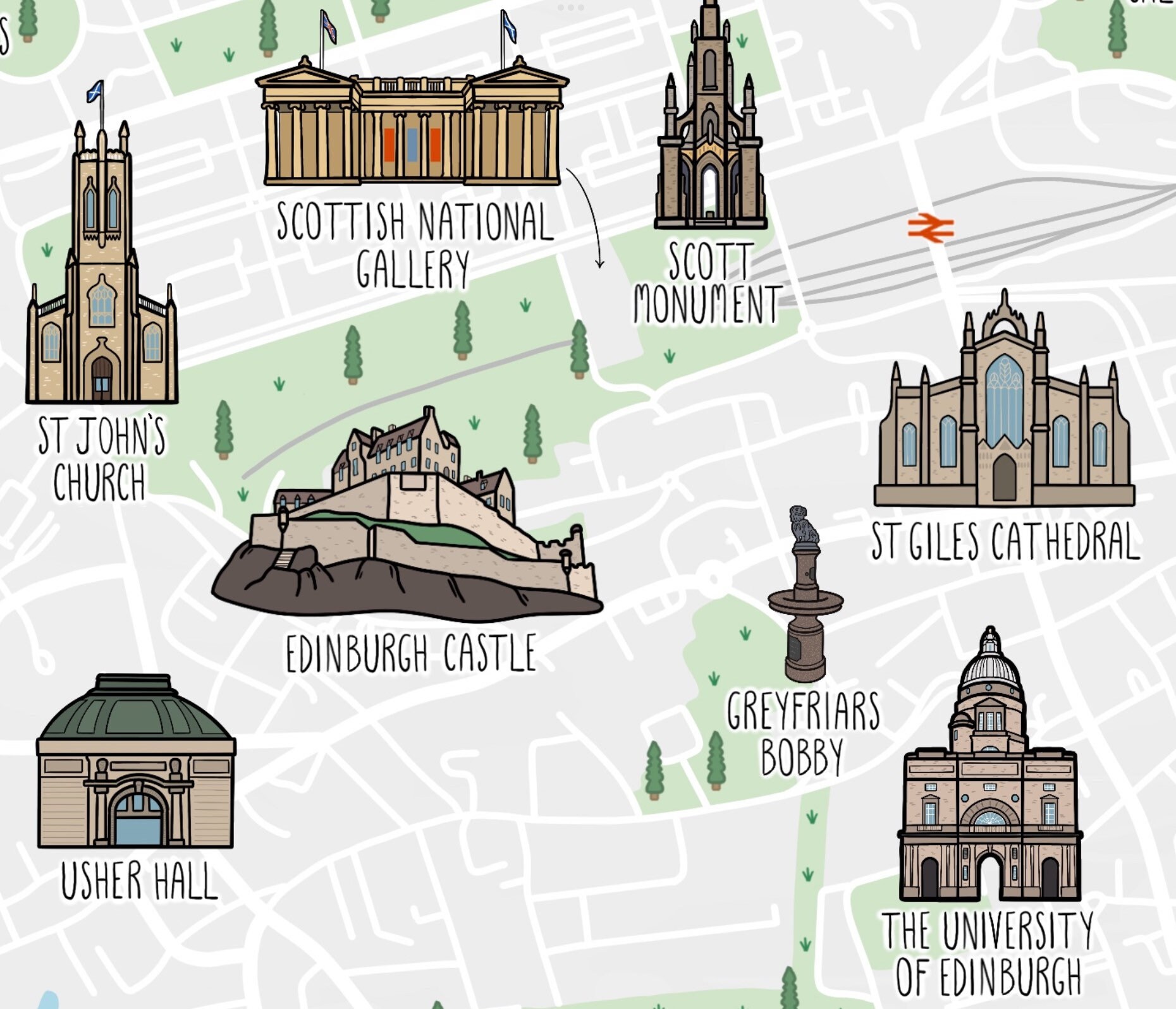 Edinburgh Karte Druck illustrierte Landkarte von Edinburgh | Etsy