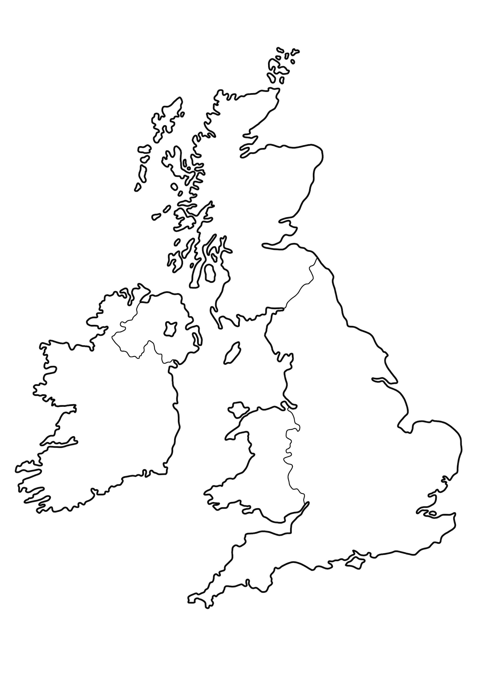 Map of the UK and Ireland - British Isles - Line Drawing - UK and ...