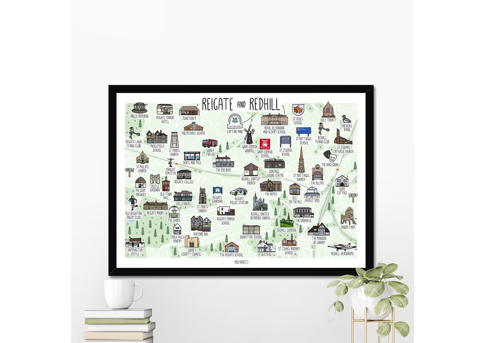 Map of Reigate and Redhill - Illustrated Map - Reigate Map - Redhill ...