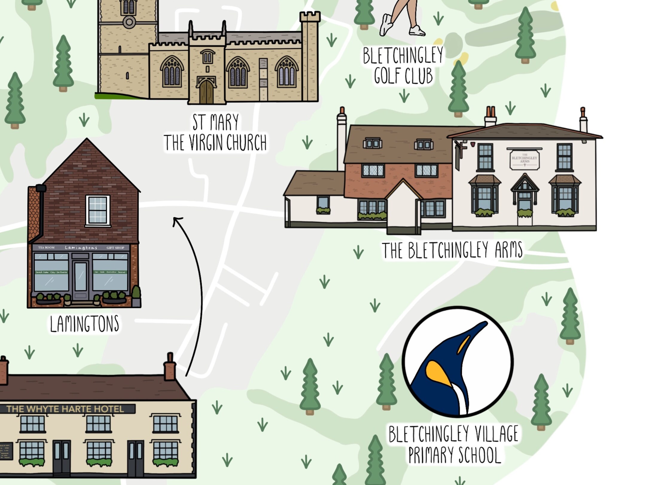 Bletchingley Map Print: Hand Drawn Surrey Village Art, Home Decor ...