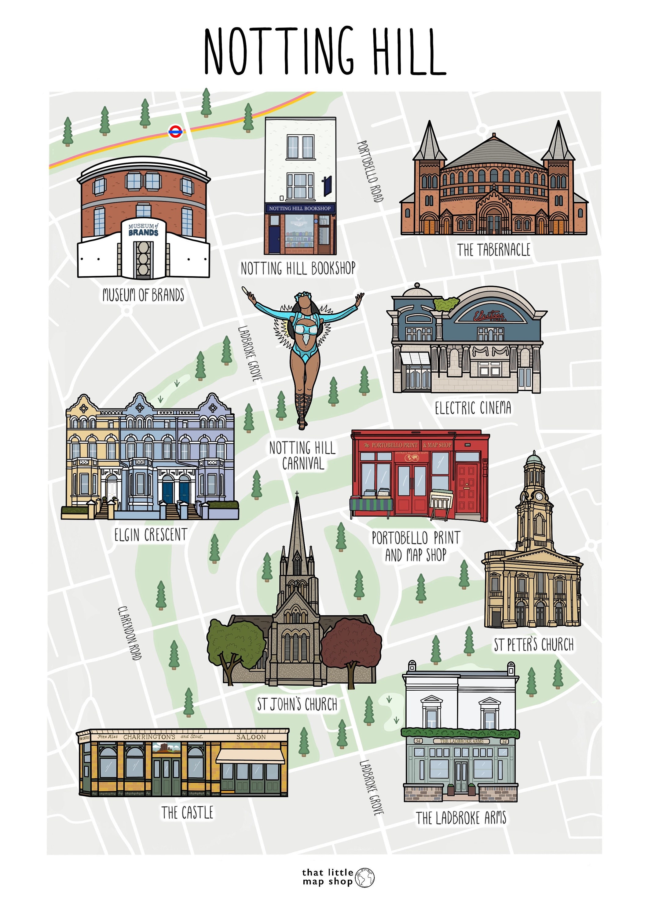 Map of Notting Hill - Illustrated Map of Notting Hill - Notting Hill ...