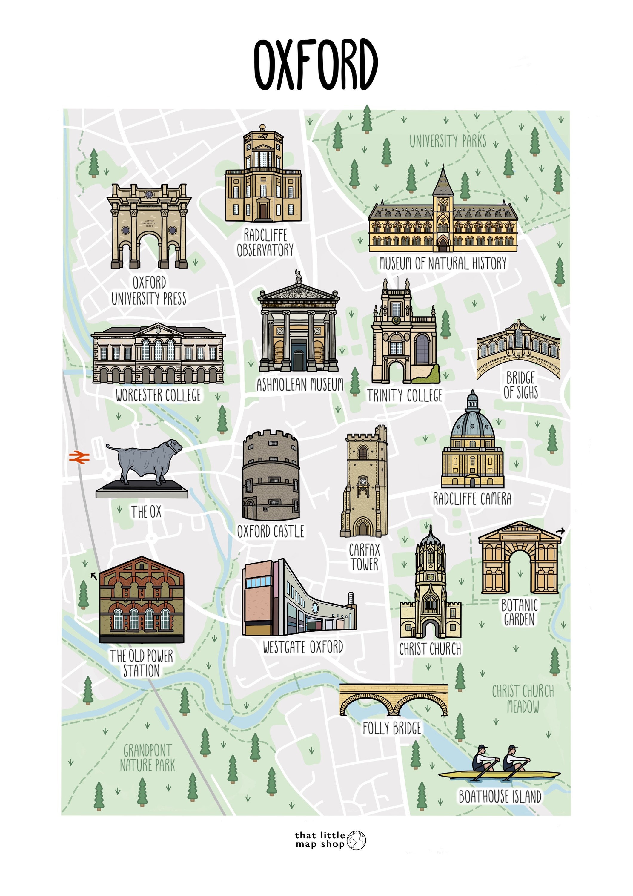 Map of Oxford Illustrated Map of Oxford Oxford City Map Map Print of ...