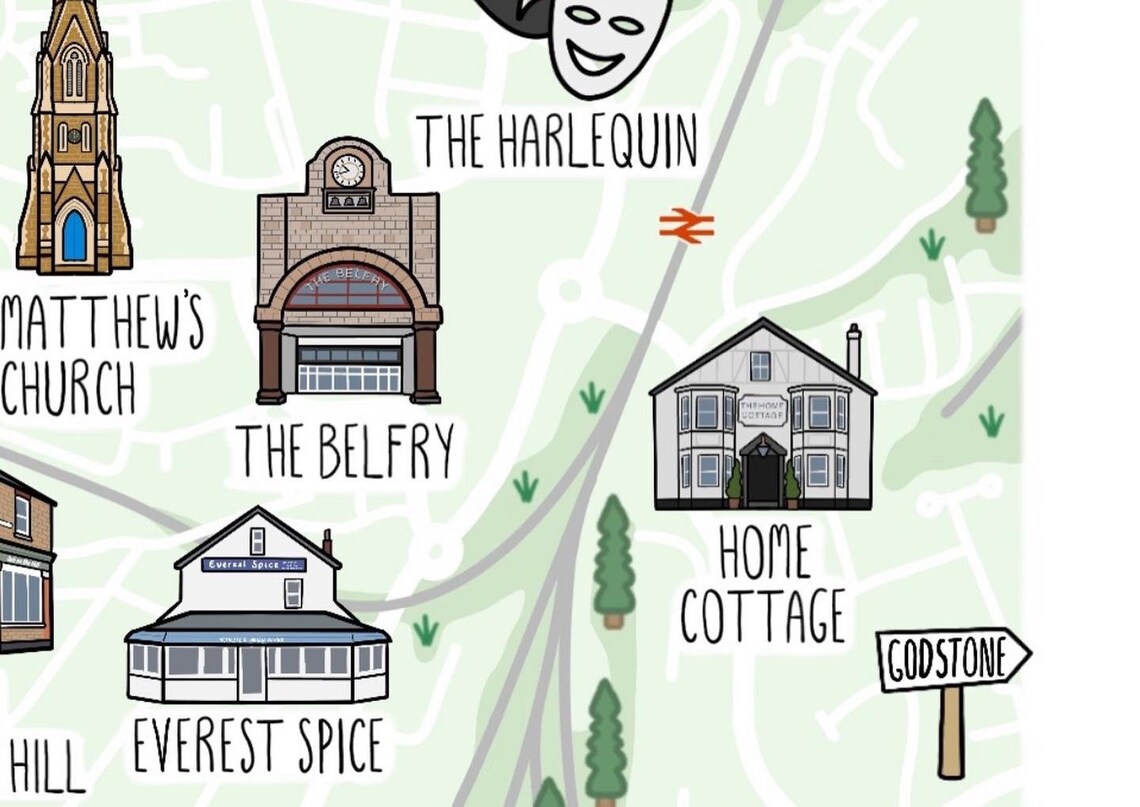 Map of Reigate and Redhill Illustrated Map Reigate Map | Etsy