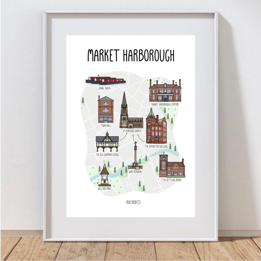 Market Harborough Map Print - Market Harborough Map - Illustrated Map ...