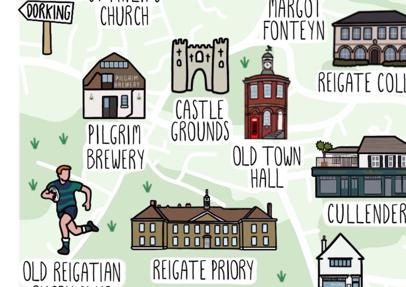 Map of Reigate and Redhill Illustrated Map Reigate Map - Etsy