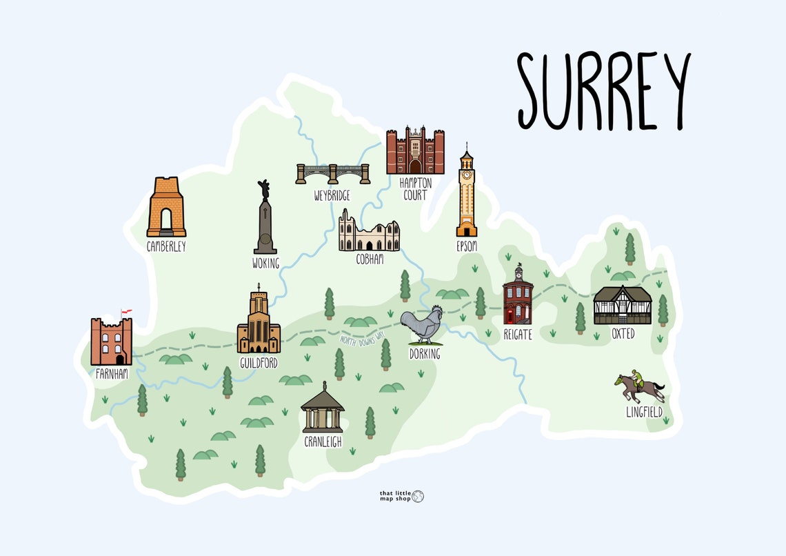 Surrey Map Illustrated Map of Surrey Surrey Map - Etsy