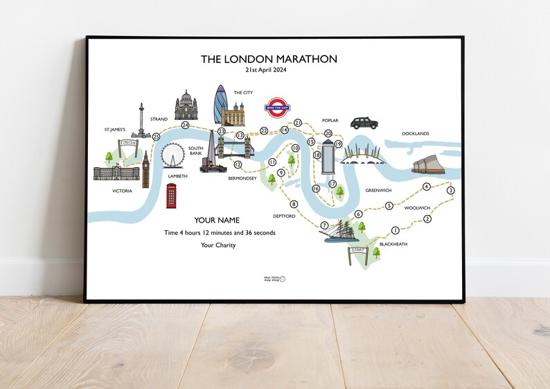 London Marathon Map - London Marathon - Custom Map - London Map ...