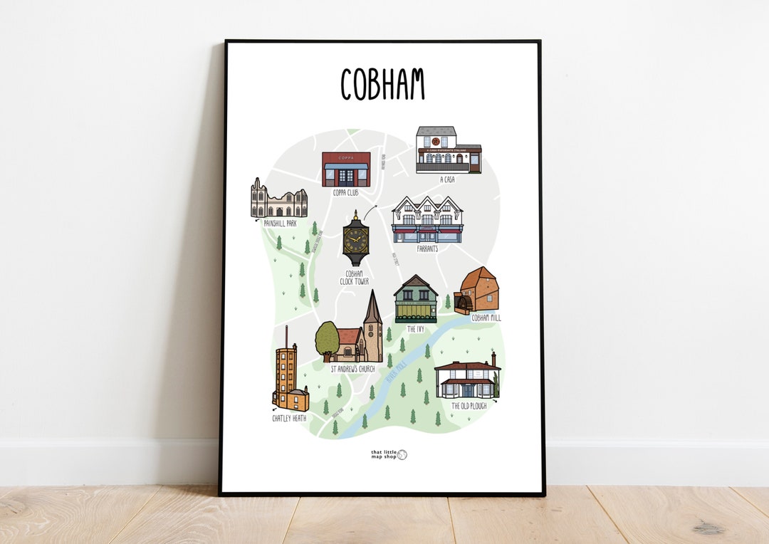 Map of Cobham Cobham Map Illustration Surrey Map Cobham - Etsy