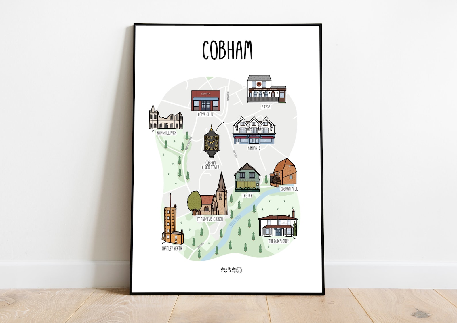 Map of Cobham Cobham Map Illustration Surrey Map Cobham - Etsy