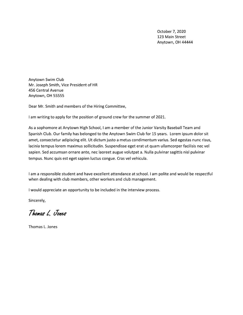 First Job High School Student Cover Letter Template - Etsy