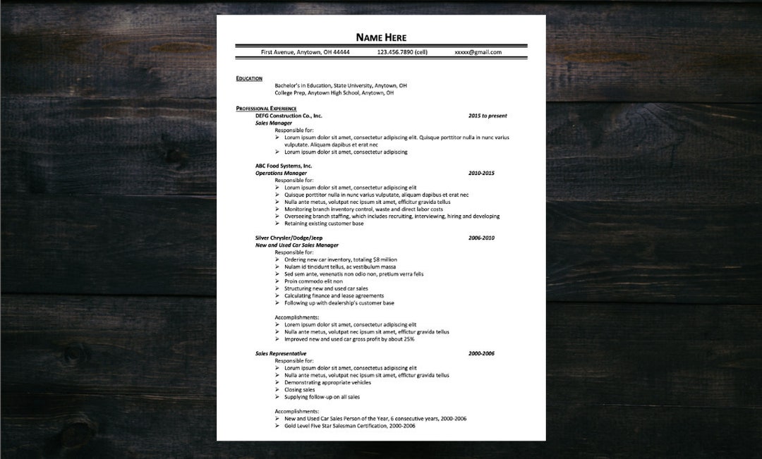 Experience Resume Template - Etsy
