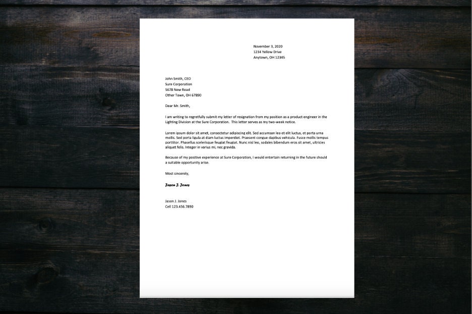 Letter of Resignation Template - Etsy