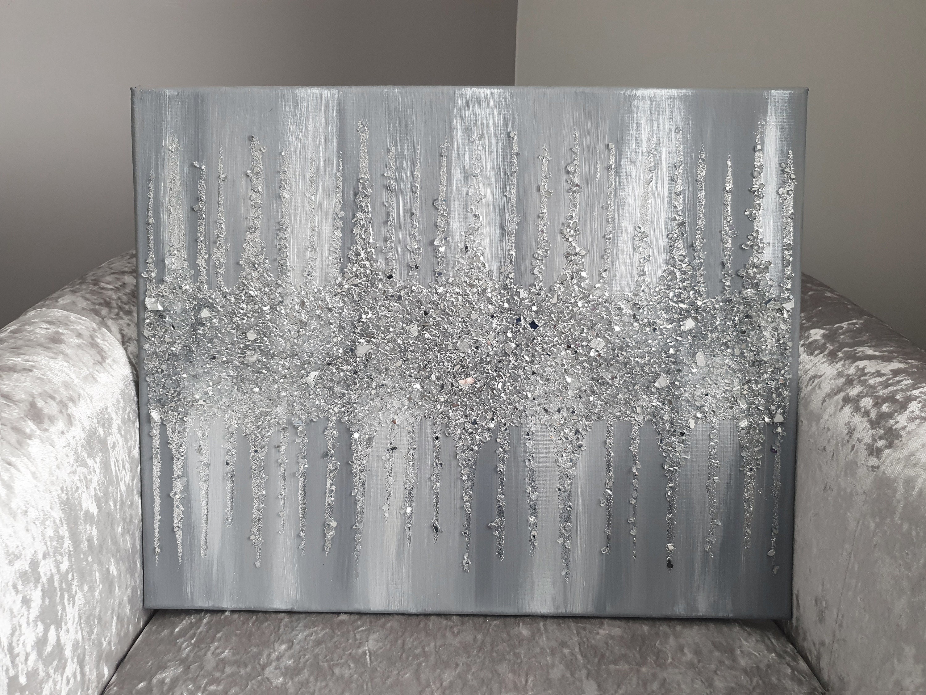 Sparkly Crushed Glass Grey & Silver Canvas With Silver Glitter - Etsy UK