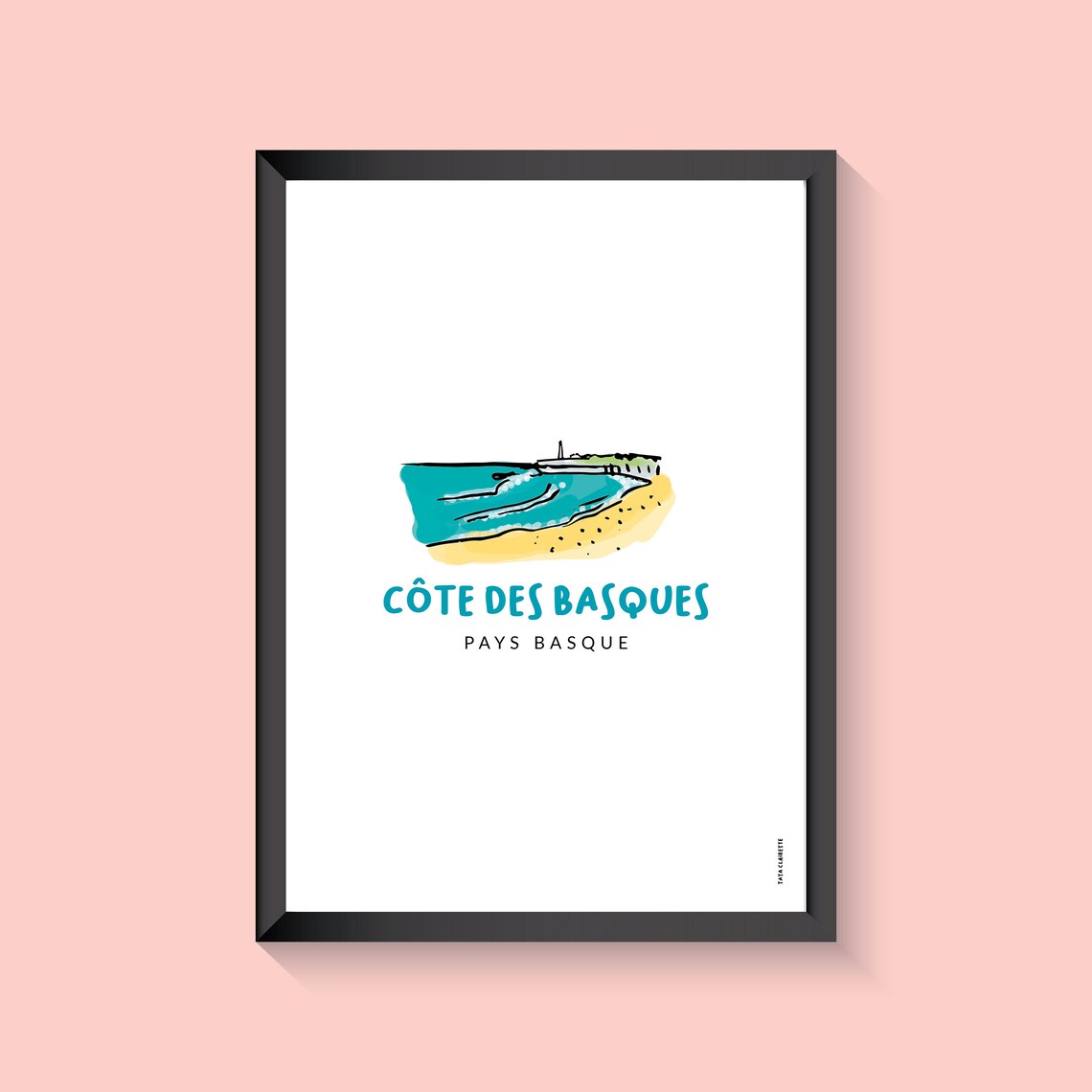 Affiche du Pays Basque, illustration sur papier, Côte des Basques ...