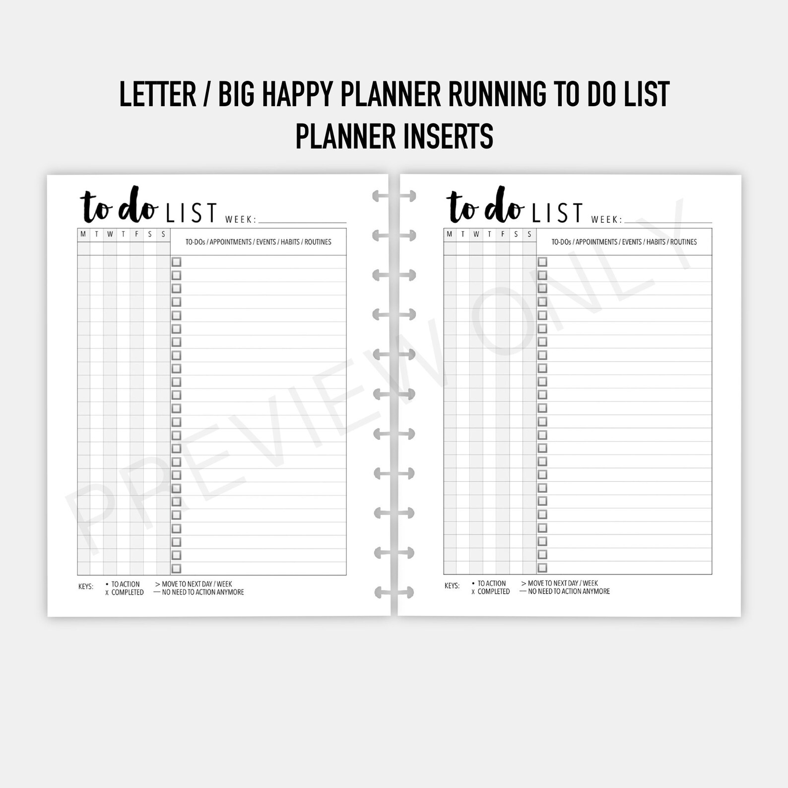Letter / Big Happy Planner Running To-do List Planner Inserts Printable ...