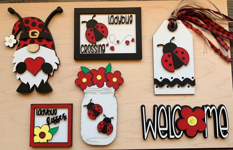 Ladybug Tiered Tray Decor- 3D Mini Wood Signs- Lady Bug Signs- Spring ...
