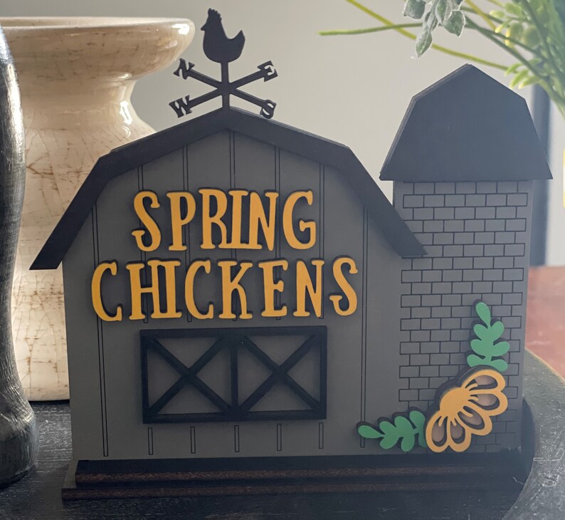 Spring Chickens Tiered Tray Decor Chicken and Barn Farmhouse - Etsy