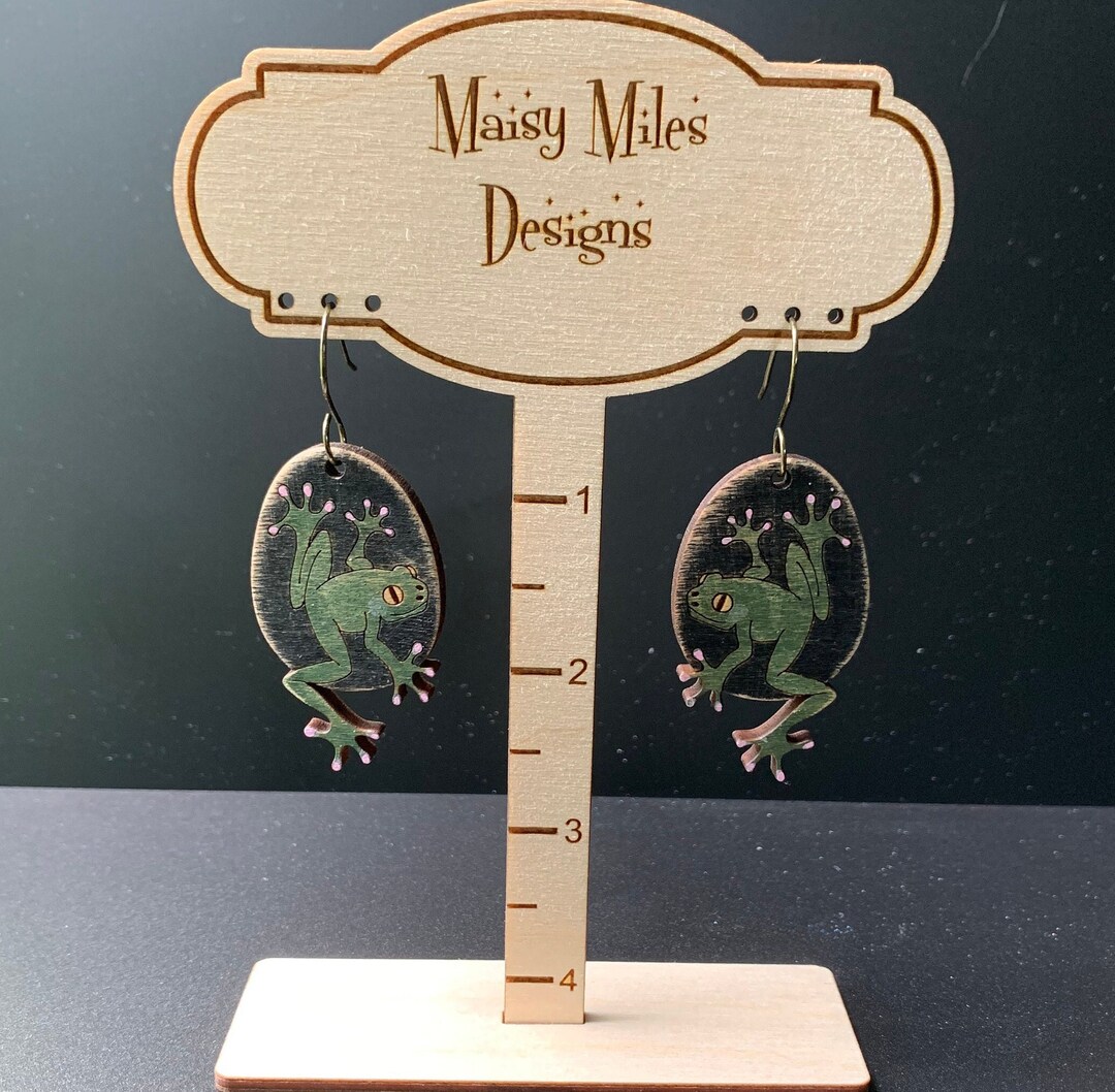 Cottage Core Frogs- Big Wood Statement Earrings- Stainless Steel ...