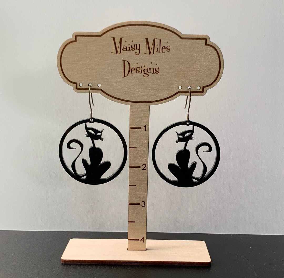 Mod Cat Earrings in White Black or Teal- Mid Century Modern Style ...