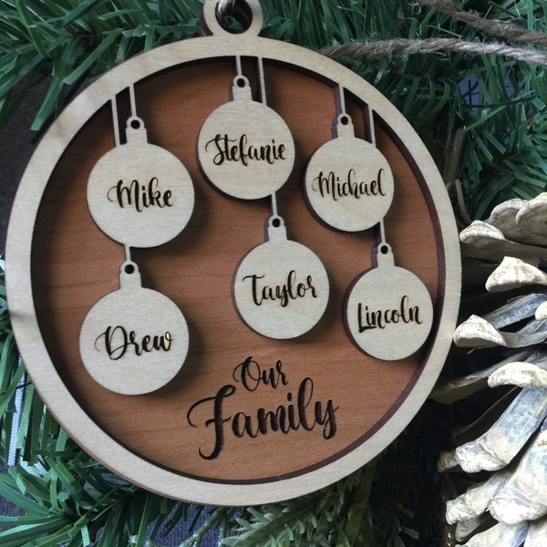 Wood Family Tree Name Ornament - Etsy
