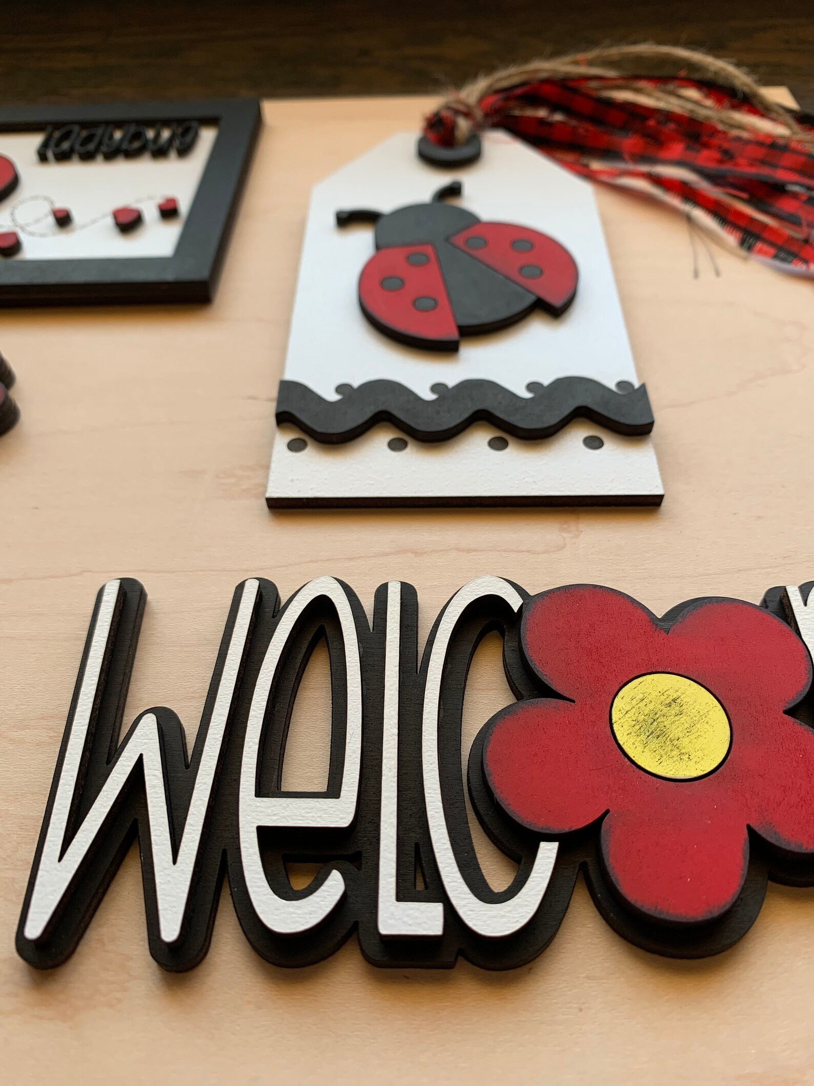 Ladybug Tiered Tray Decor 3D Mini Wood Signs Lady Bug Signs | Etsy