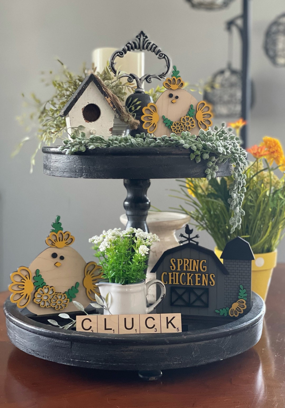 Spring Chickens Tiered Tray Decor Chicken and Barn Farmhouse Wood 3D ...