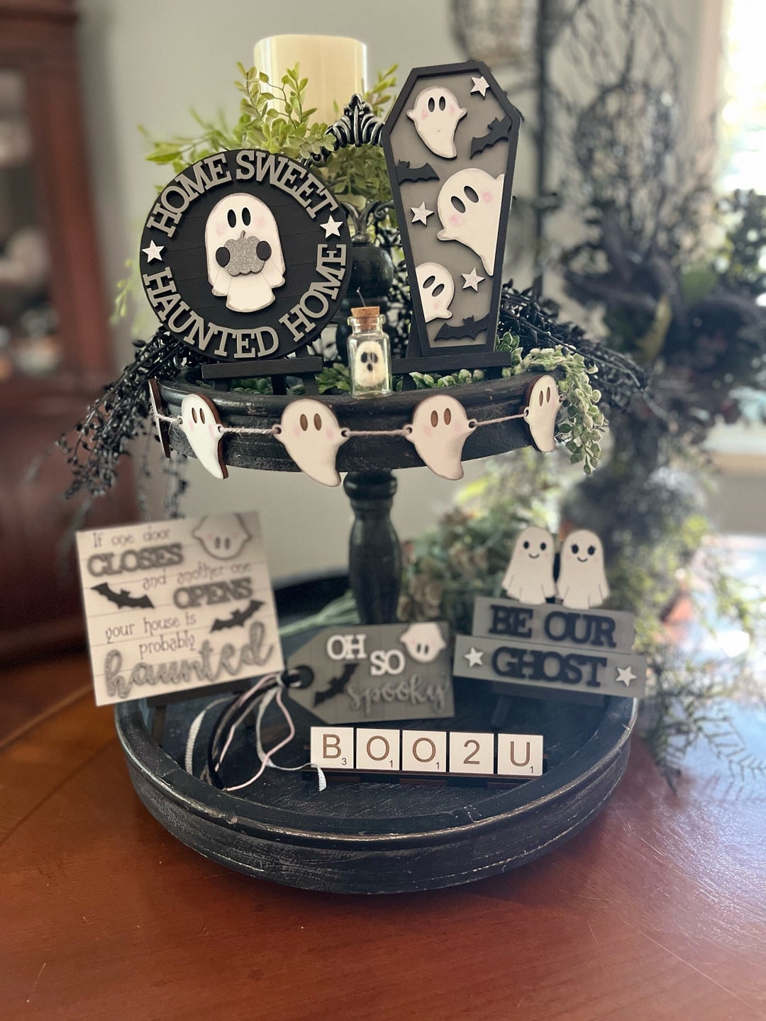 Cute Ghost Halloween Tiered Tray Decor- 3D Mini Wood Signs- Featuring ...