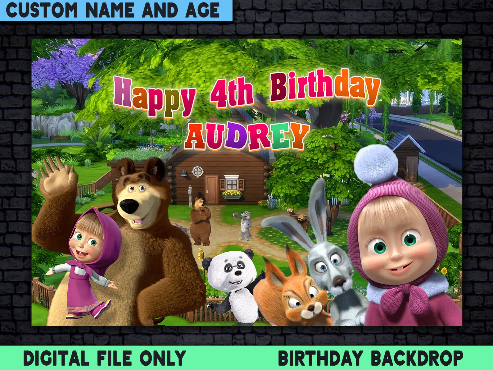 Masha And The Bear Birthday Backdrop Masha And The Bear | Etsy