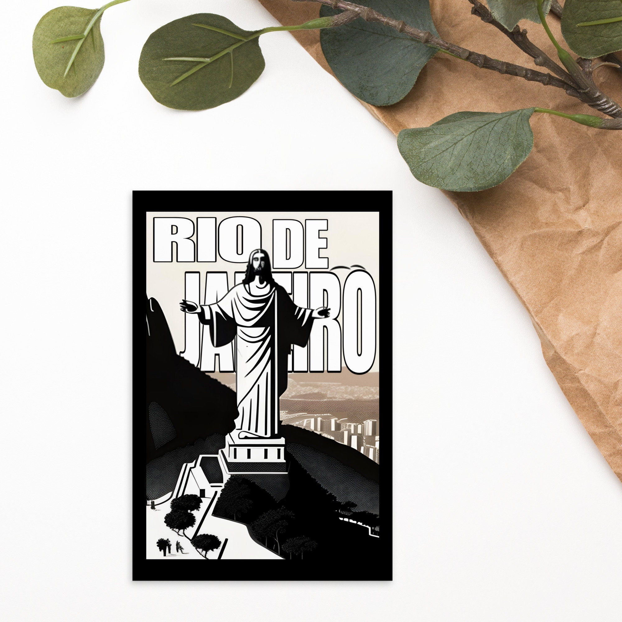 RIO De JANEIRO Postcard Brazil Travel Art Rio Statue Drawing Travel ...