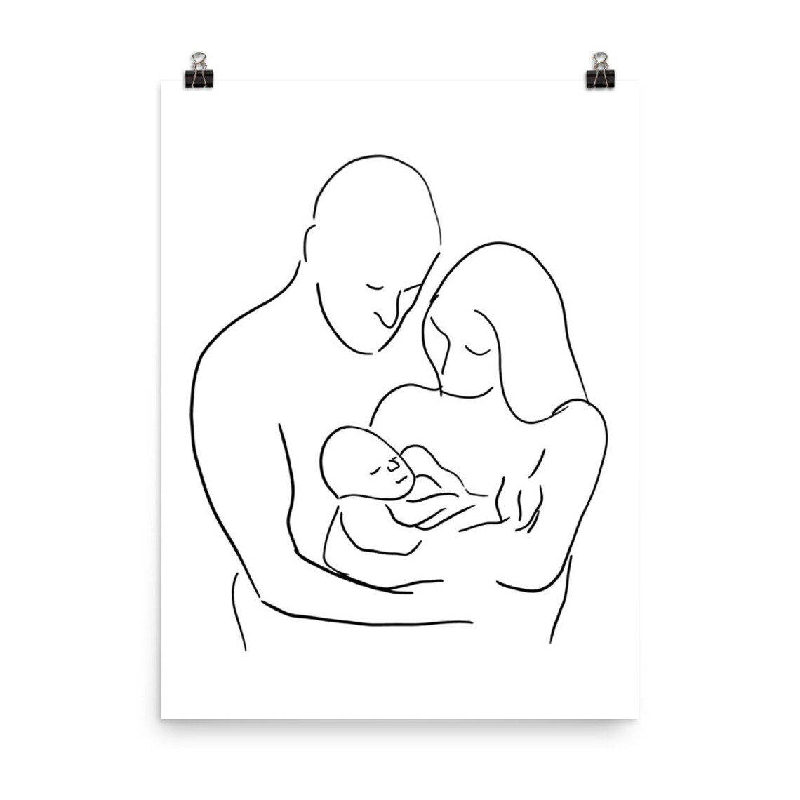 Man Woman and Child Minimalist Drawing Print, Modern Line Drawing ...