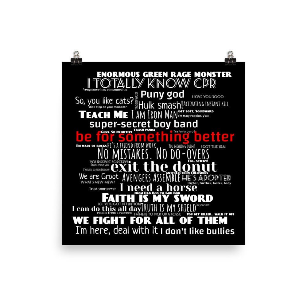 MARVEL MOVIES Quotes Best Marvel Quotes Poster Superhero Word Art Iron ...