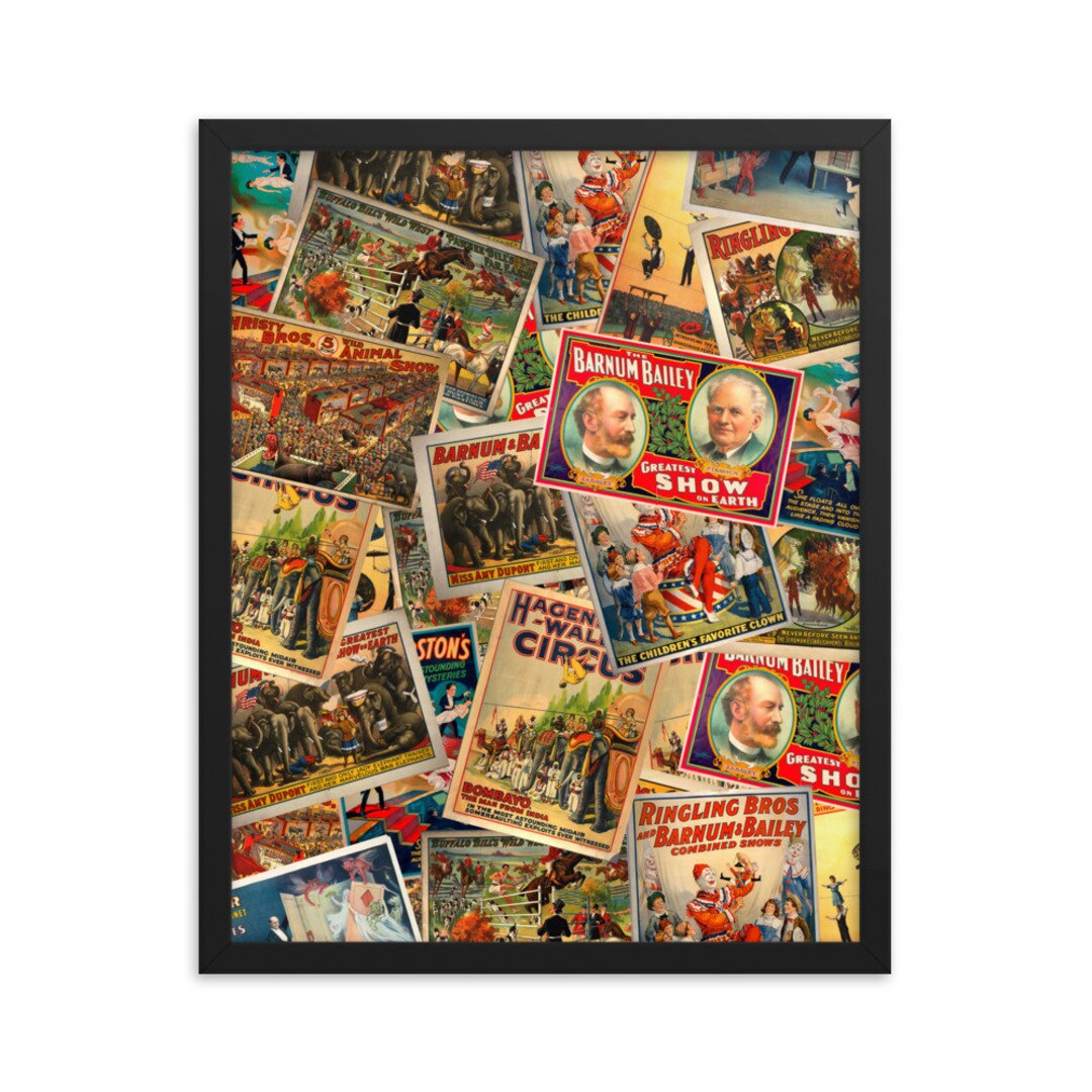Vintage Circus Posters Collage, Framed Wall Art Poster, Retro Circus ...