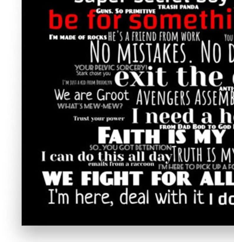 MARVEL MOVIES Quotes Best Marvel Quotes Poster Superhero Word Art Iron ...